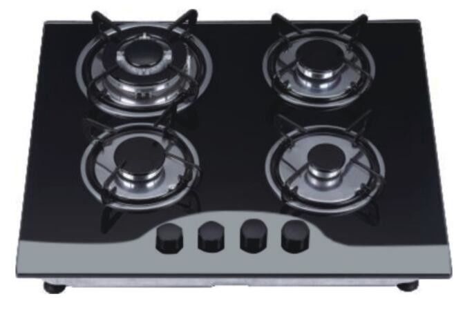 Durable Four Burner Gas Cooker Hob Built In Installation Black Tempered ...
